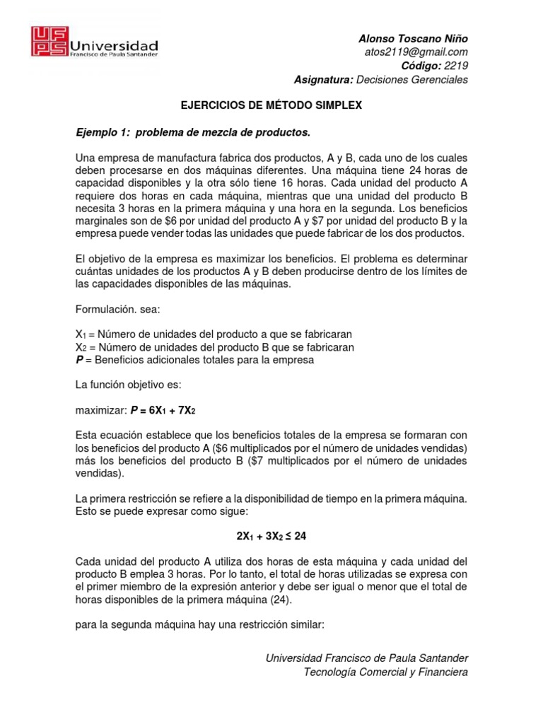 Ejercicios de Metodo Simplex | PDF | Ecuaciones | Conceptos matemáticos