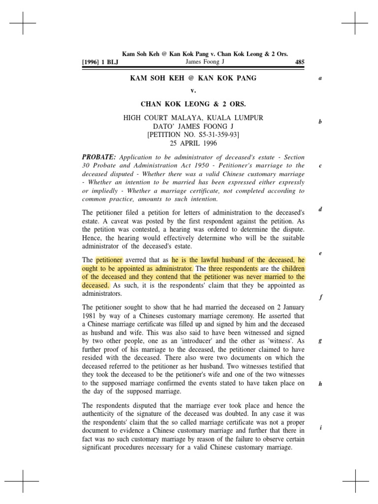 Kam Soh Keh V Chan Kok Leong PDF | PDF | Probate | Marriage
