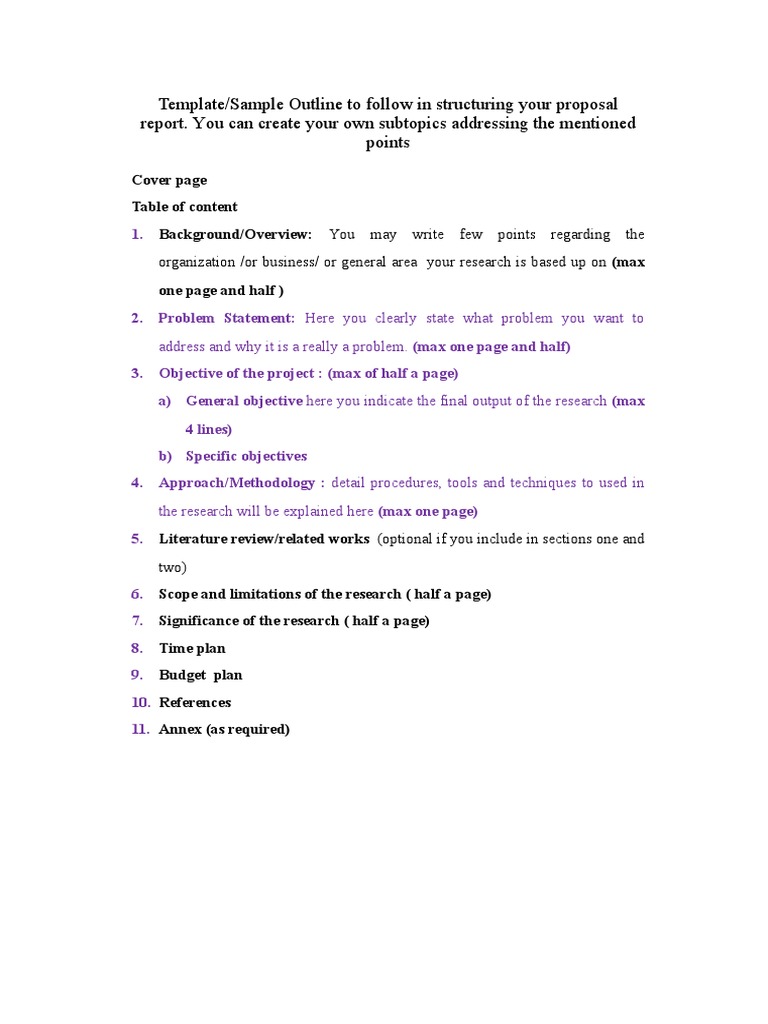Template/Sample Outline To Follow in Structuring Your Proposal Report ...