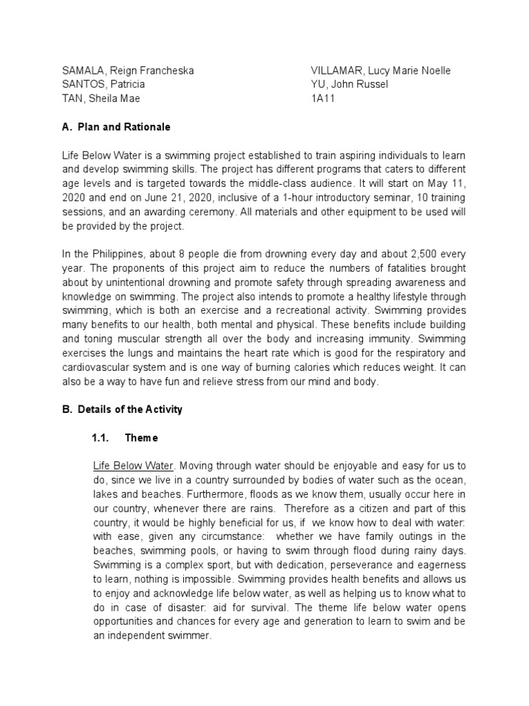 A. Plan and Rationale | PDF | Swimming | Swimming (Sport)