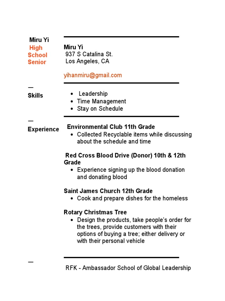 High School Senior Resume | PDF