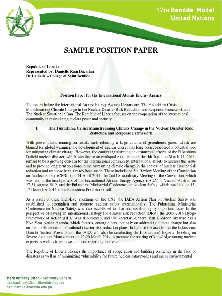 Sample Position Paper | PDF | International Atomic Energy Agency ...