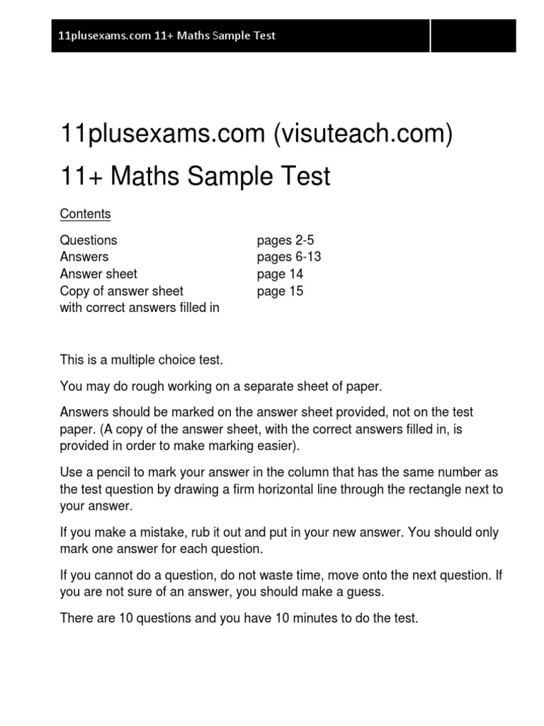 11plus Maths Sample Test | PDF | Vertex (Geometry) | Angle