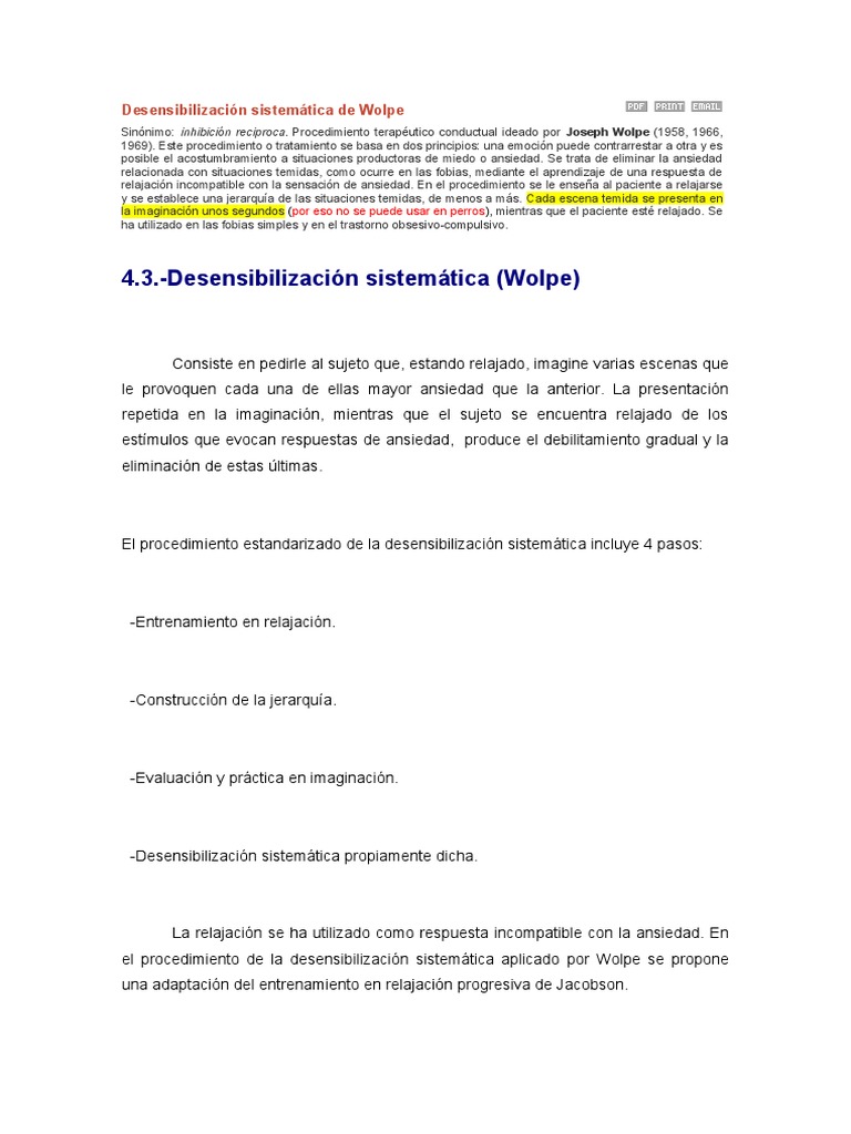 Desensibilización Sistemática de Wolpe | PDF | Campos relacionados con ...