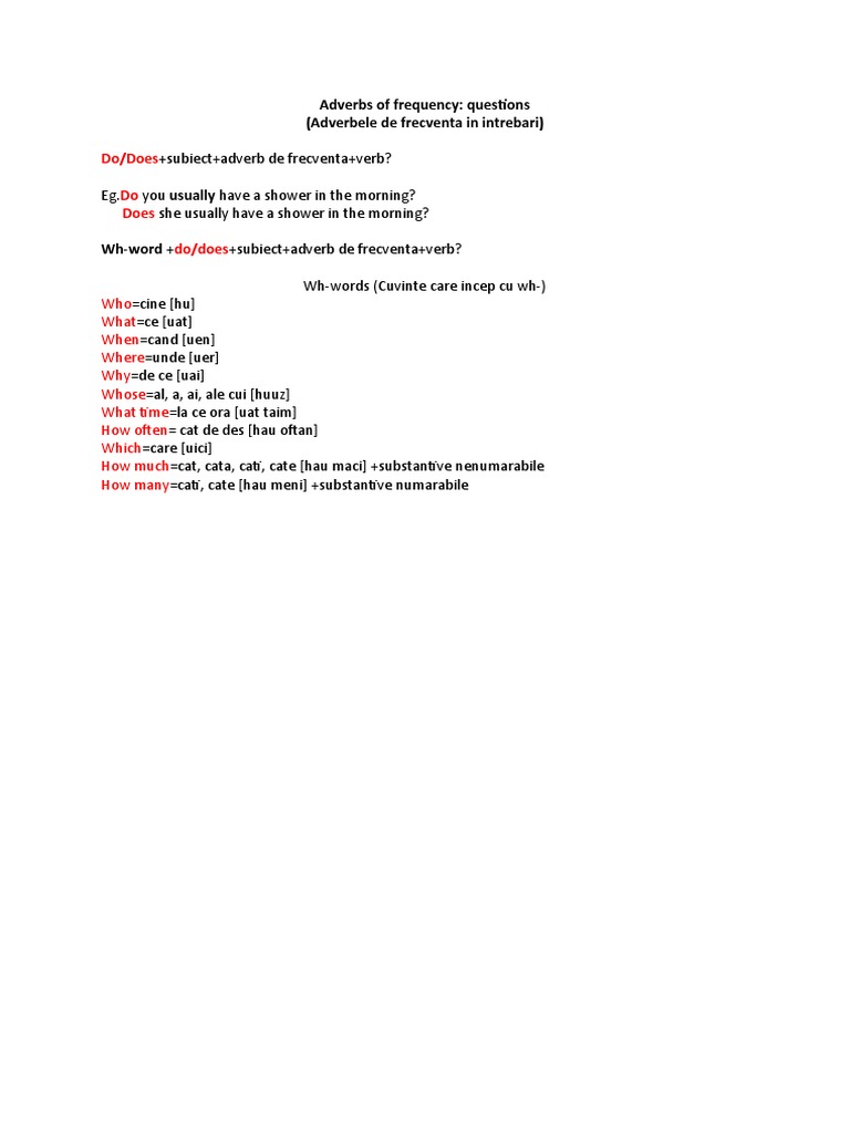 Frequency Adverbs in Questions Guide | PDF