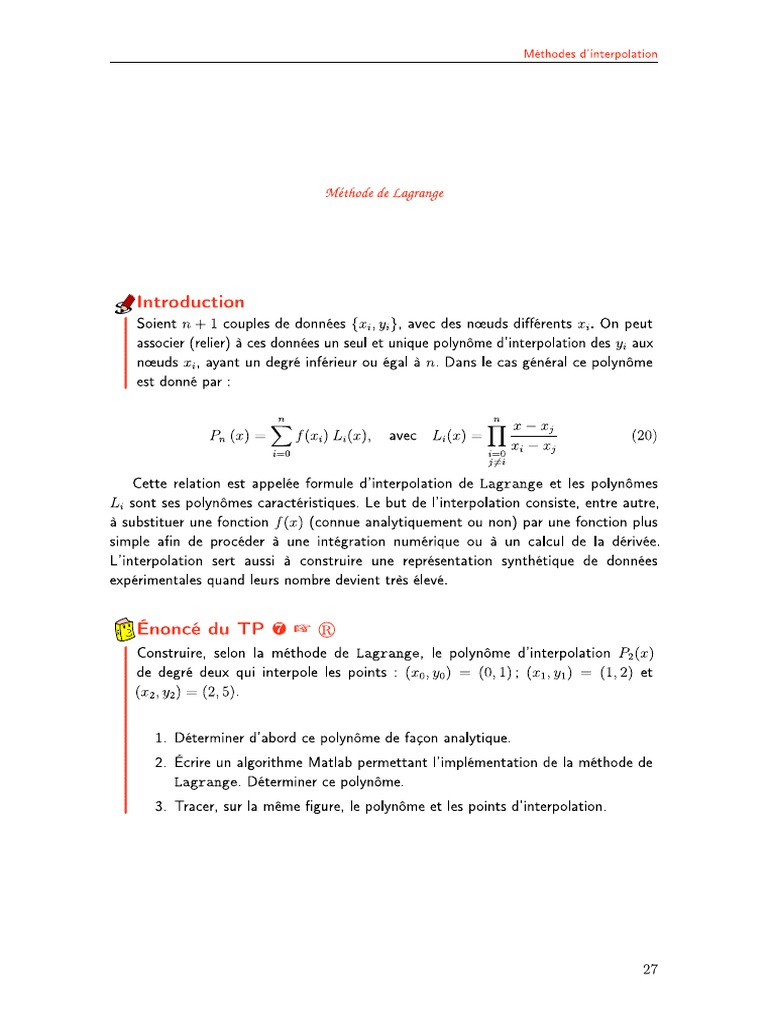 1-1 Interpolation de Lagrange | PDF