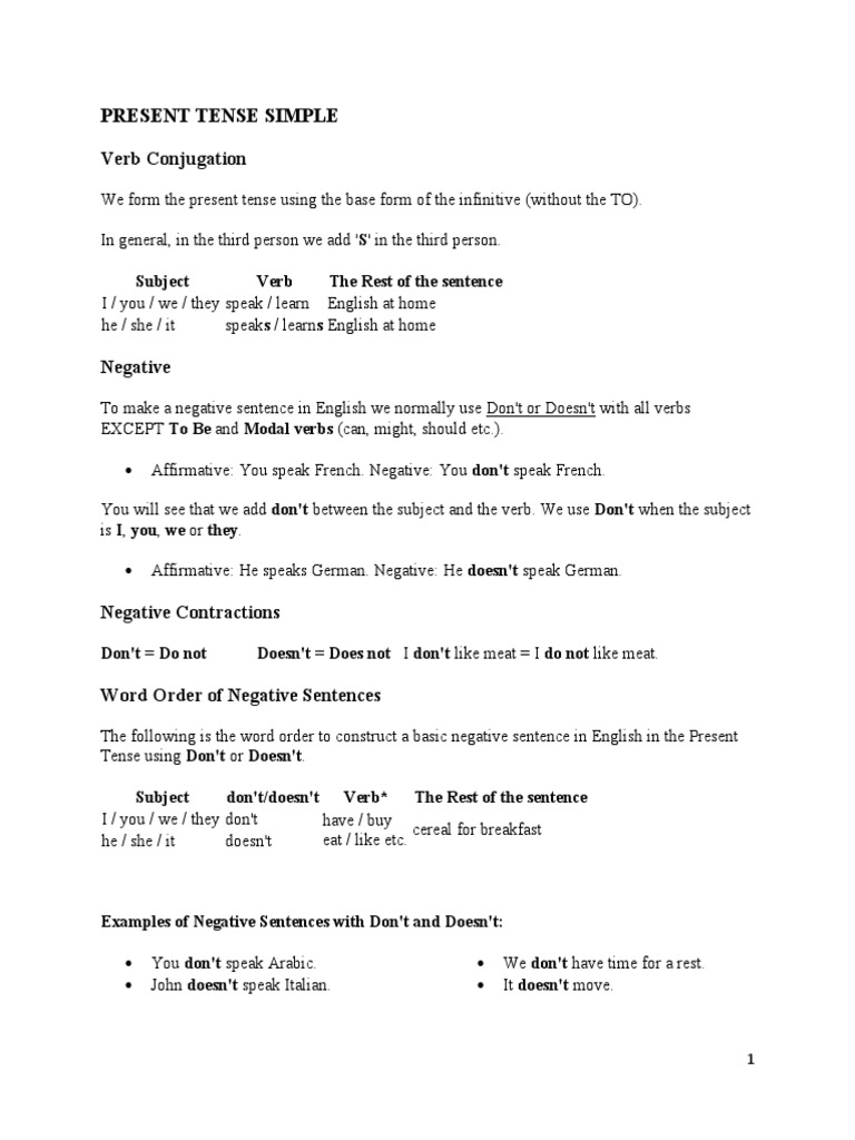 Present Tense Simple: Verb Conjugation | PDF | Verb | Grammatical Tense