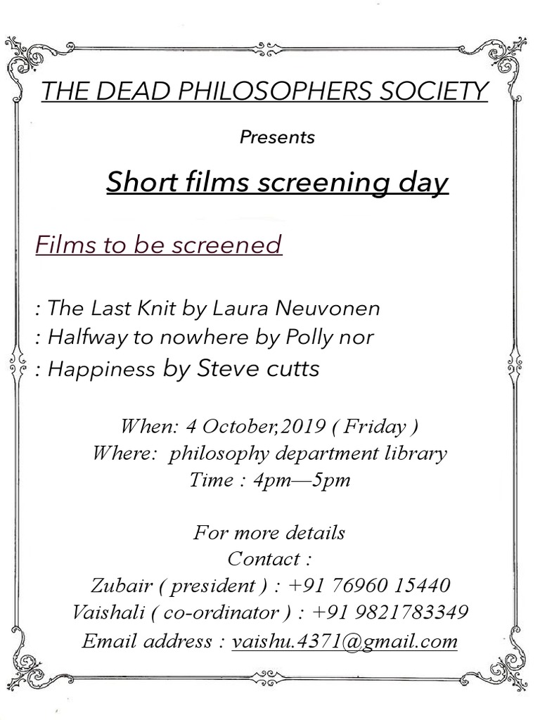 Short Films Screening Day: The Dead Philosophers Society | PDF