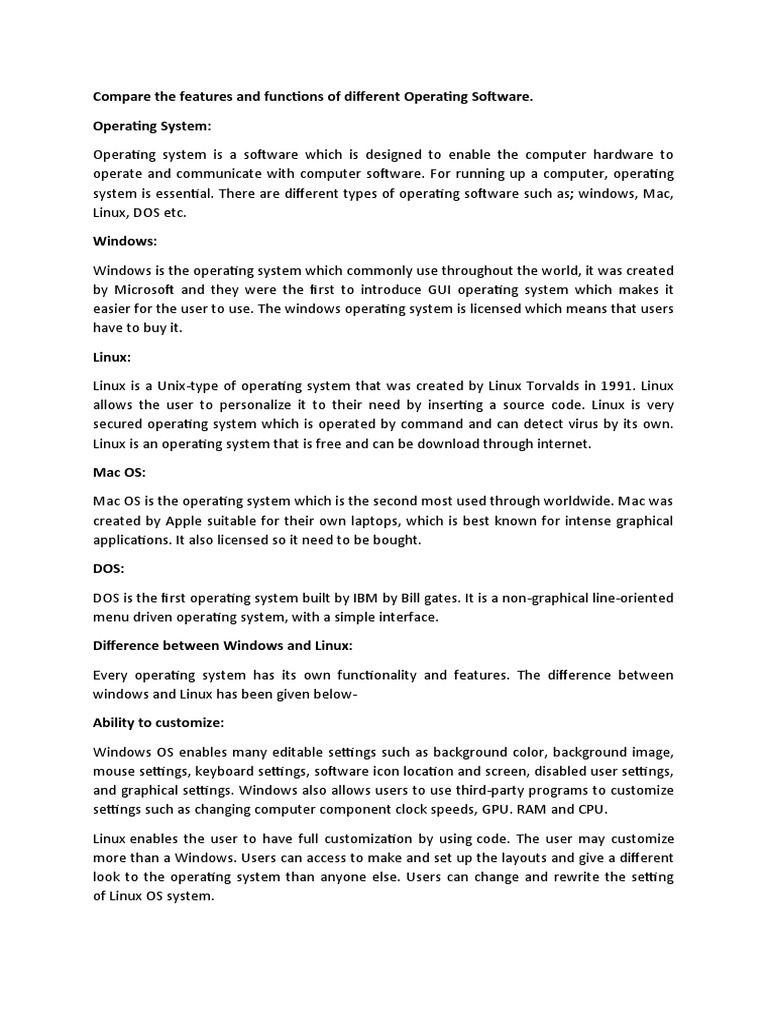 Compare The Features and Functions of Different Operating Software ...