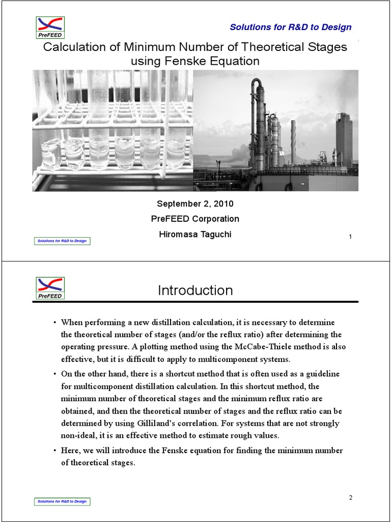 Calculation of Minimum Number of Theoretical Stages Using Fenske Equation | PDF | Distillation ...