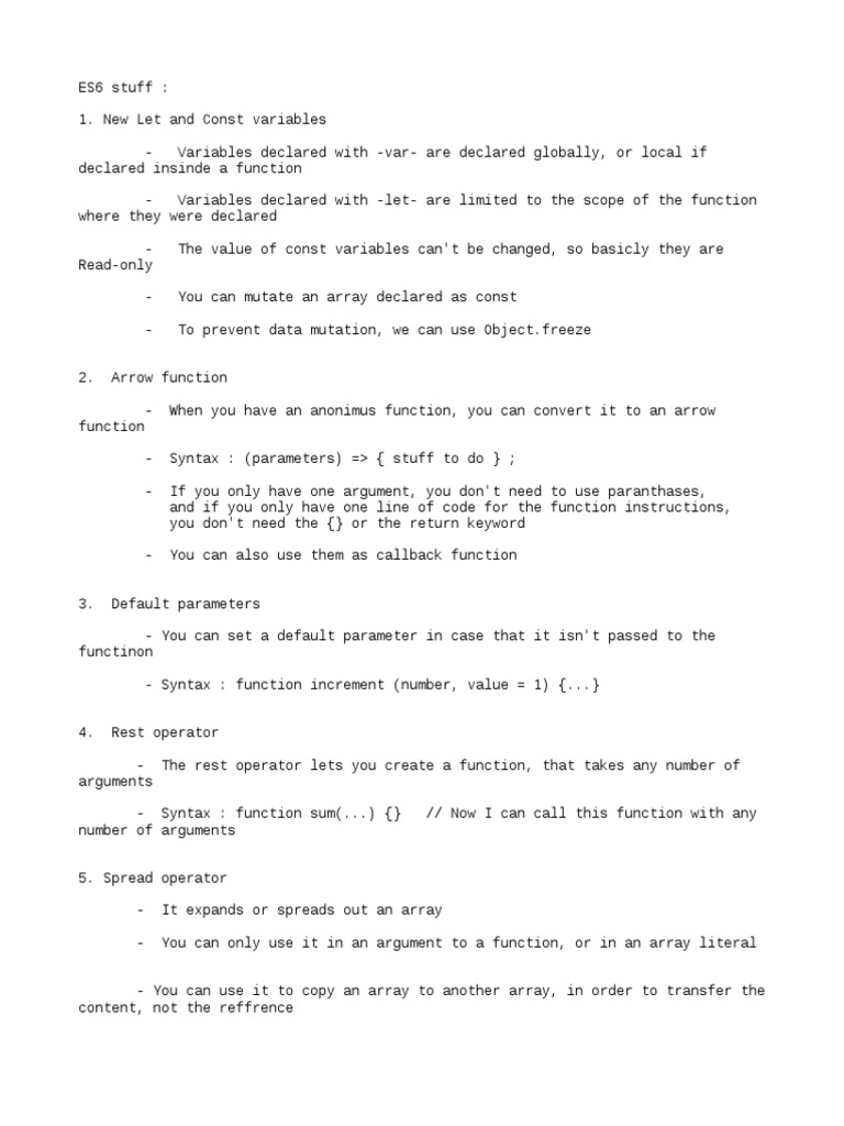 Es6 Notes Pdf Parameter Computer Programming Subroutine 