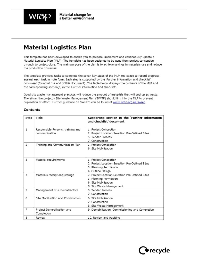 Material Logistics Plan Template | PDF