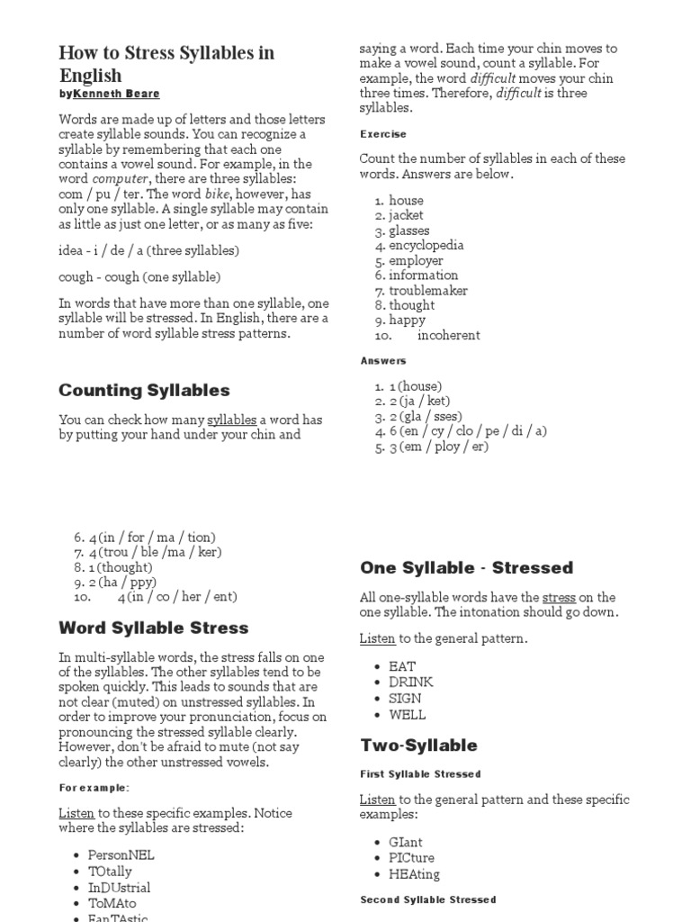 How To Stress Syllables in English | PDF | Stress (Linguistics) | Syllable