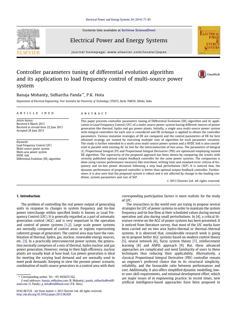 Controller Parameters Tuning of Differential Evolution Algorithm and Its Application To Load ...