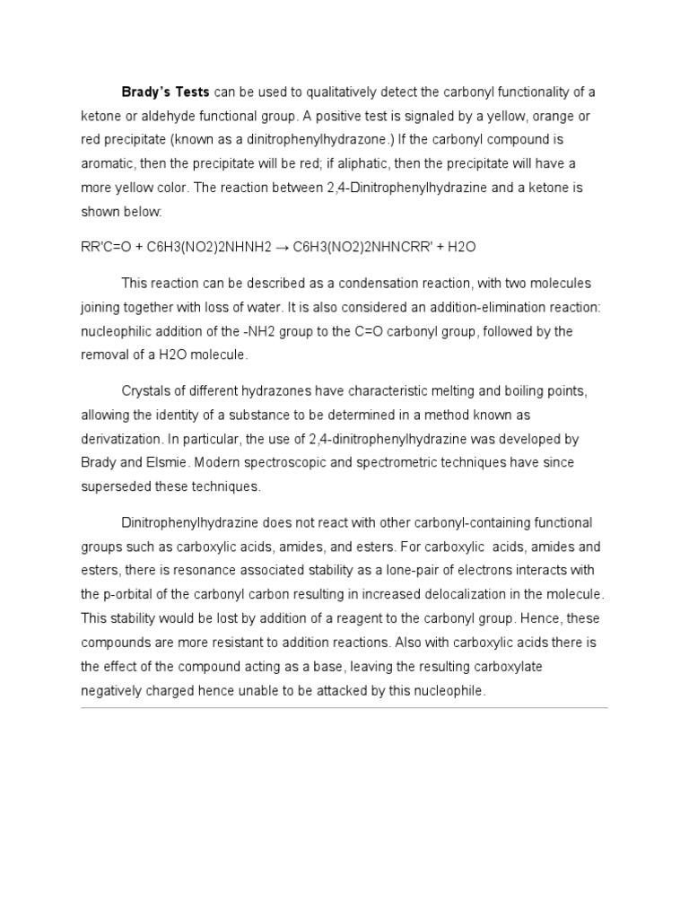 Brady's Tests Can Be Used To Qualitatively Detect The Carbonyl ...