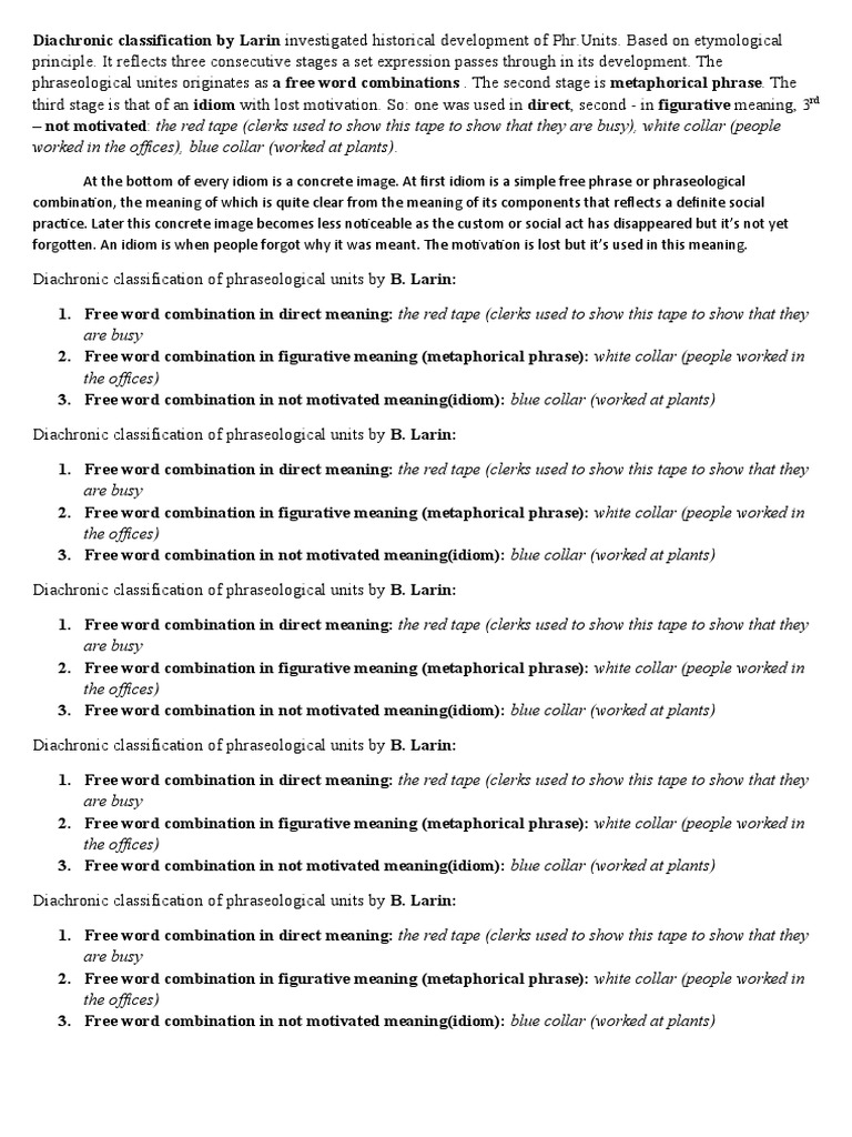 Diachronic Classification by Larin | PDF | Idiom | Semantic Units