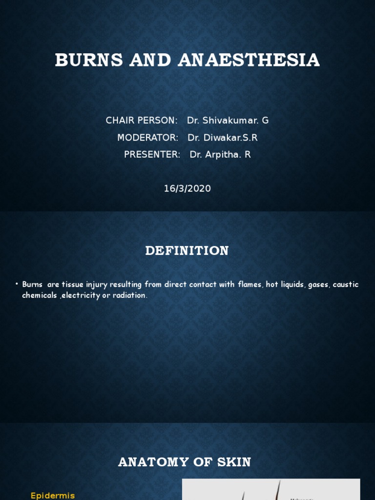 Burns and Anaesthesia: CHAIR PERSON: Dr. Shivakumar. G MODERATOR: Dr ...