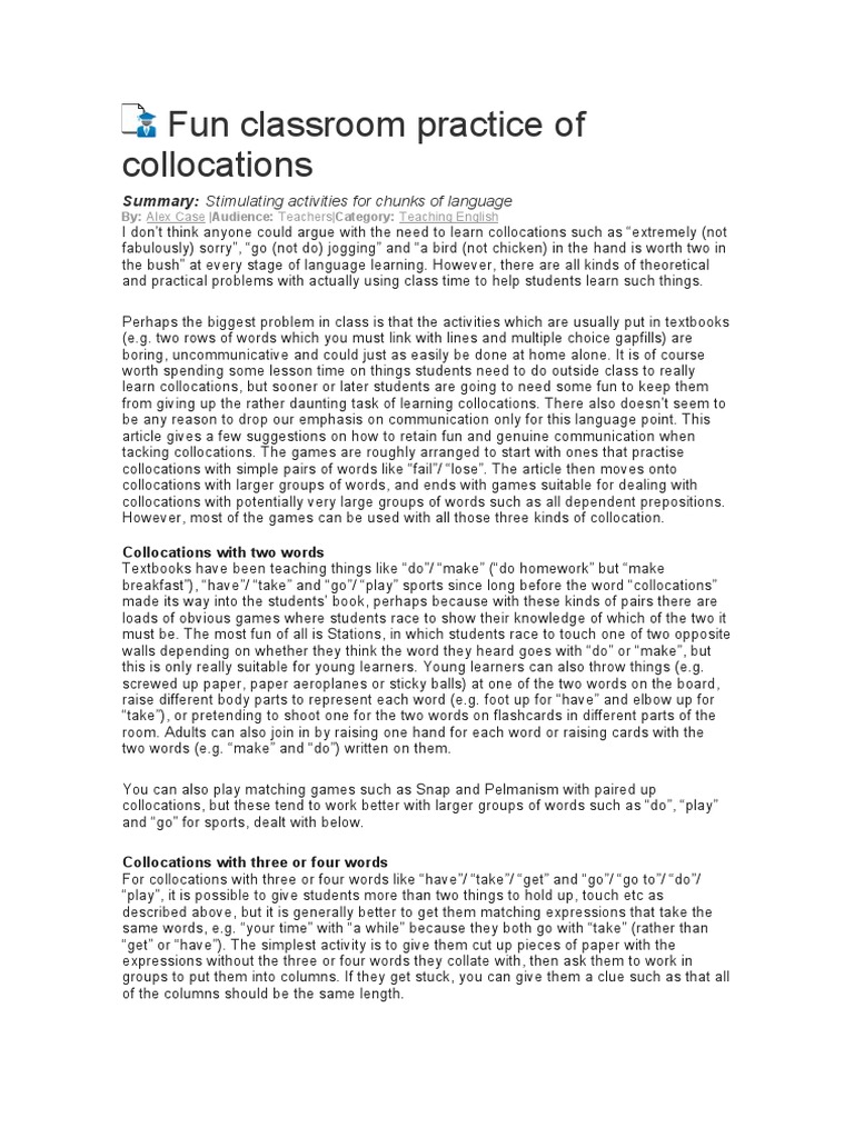Fun Classroom Practice of Collocations | Download Free PDF | Classroom ...