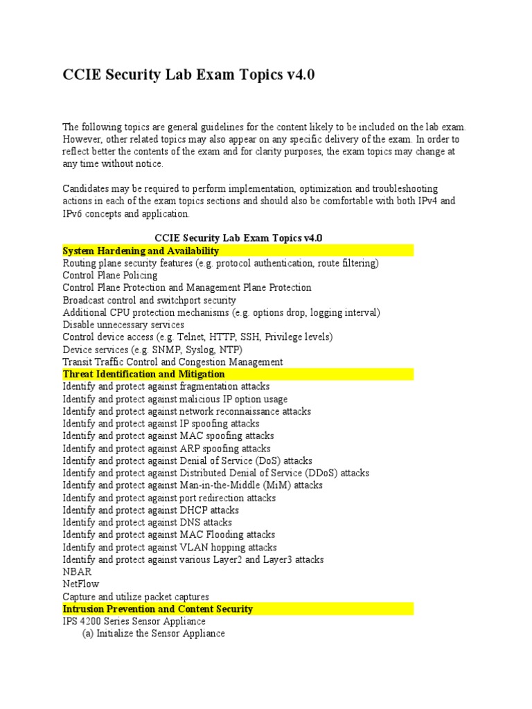 CCIE Security Lab Exam Topics v4.0 System Hardening and Availability | PDF | Virtual Private ...