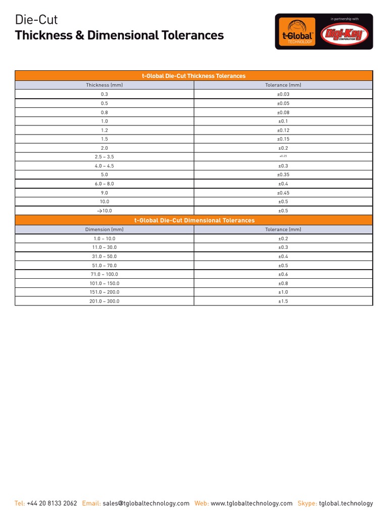 Die-Cut Thickness and Dimensional Tolerance Guidelines | PDF ...