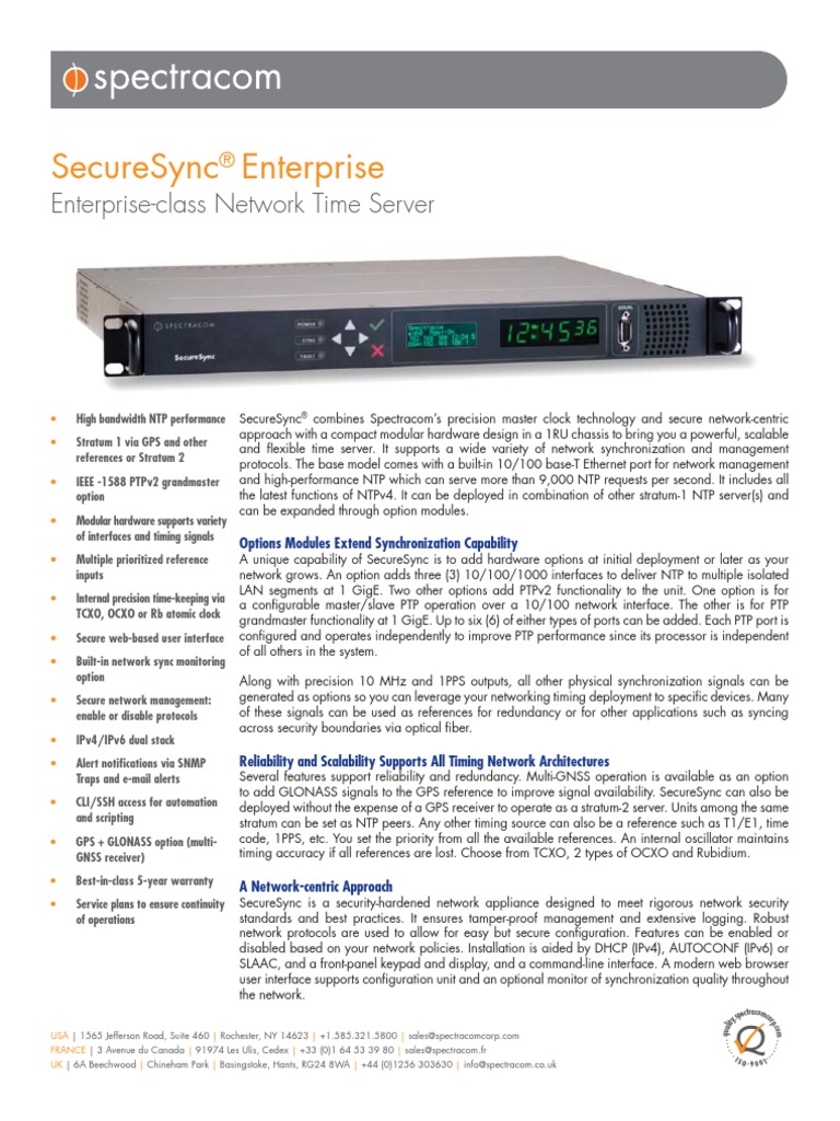 Securesync Enterprise: Enterprise-Class Network Time Server | PDF | I Pv6 | Computer Network