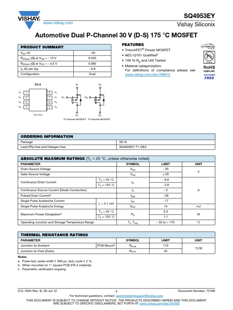 4953 IC Datasheet | Download Free PDF | Field Effect Transistor | Mosfet