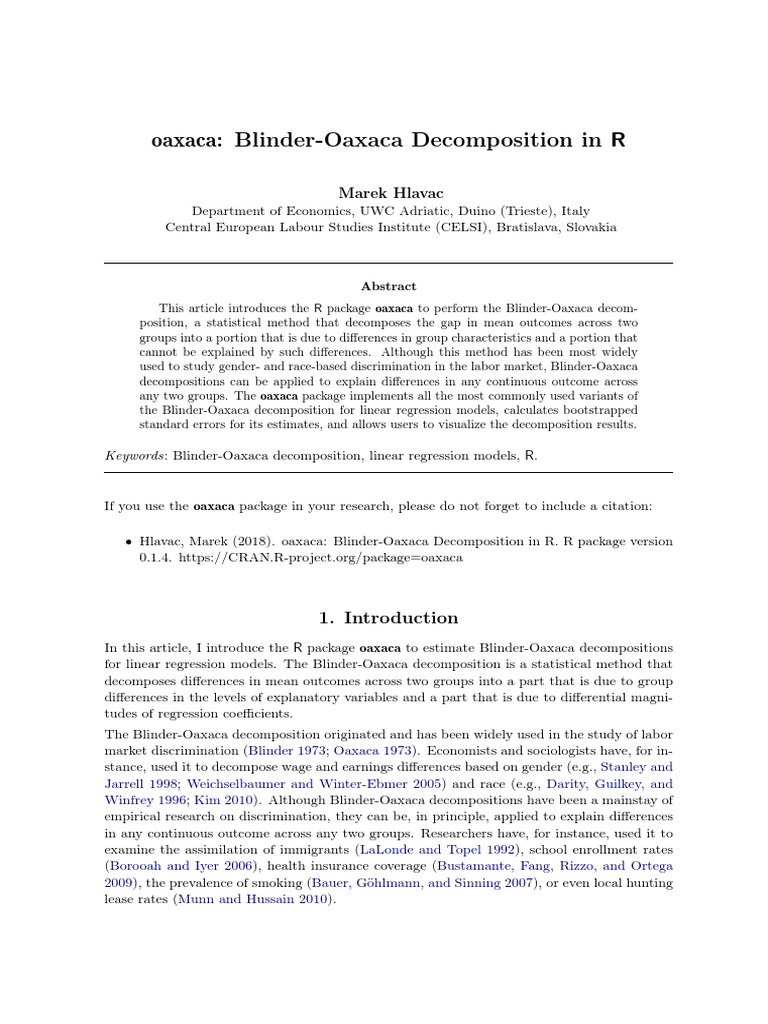 Oaxaca: Blinder-Oaxaca Decomposition in R: Marek Hlavac | PDF | Dummy ...