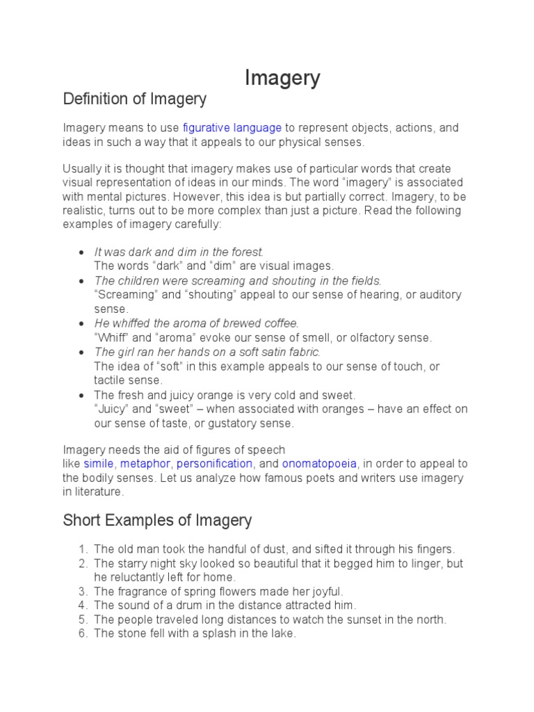 Definition of Imagery | PDF | Metaphor | Senses