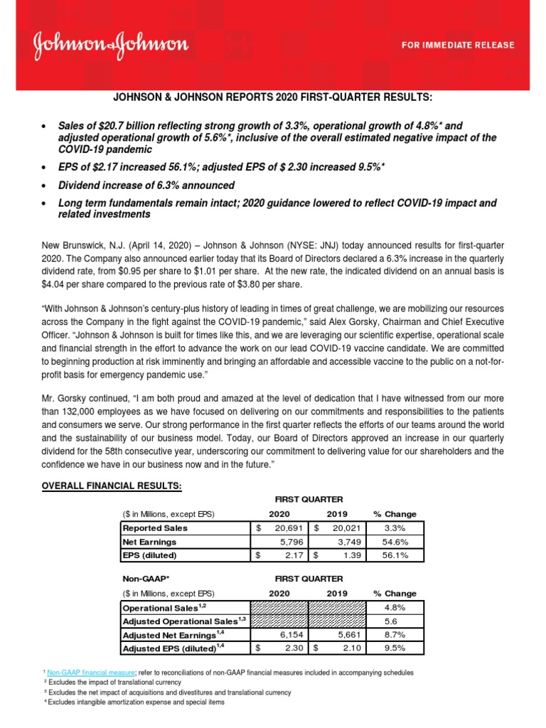 1Q20 Earnings - J&J PDF | PDF | Net Income | Wellness