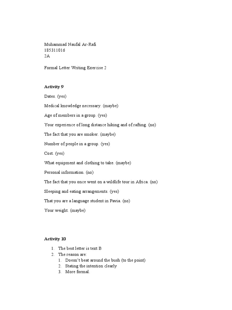 Formal Letter Exercise 2 | PDF | Pro Forma | Business