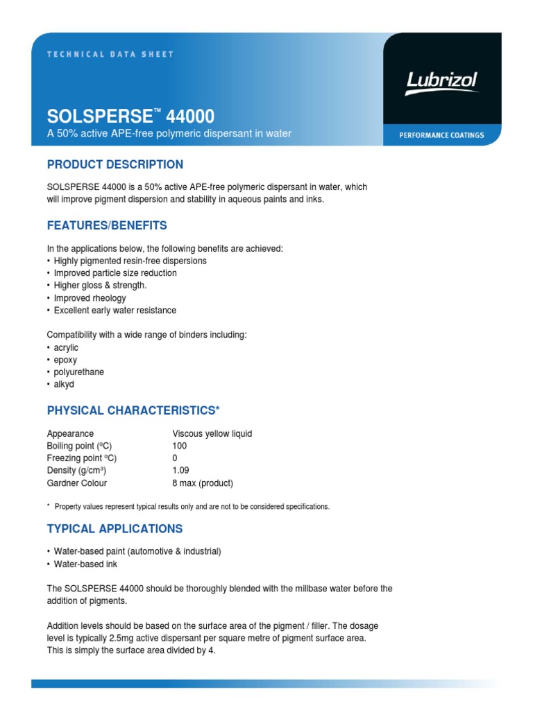 Dispersante - Especificação Solsperse 44000 | PDF | Pigment | Paint