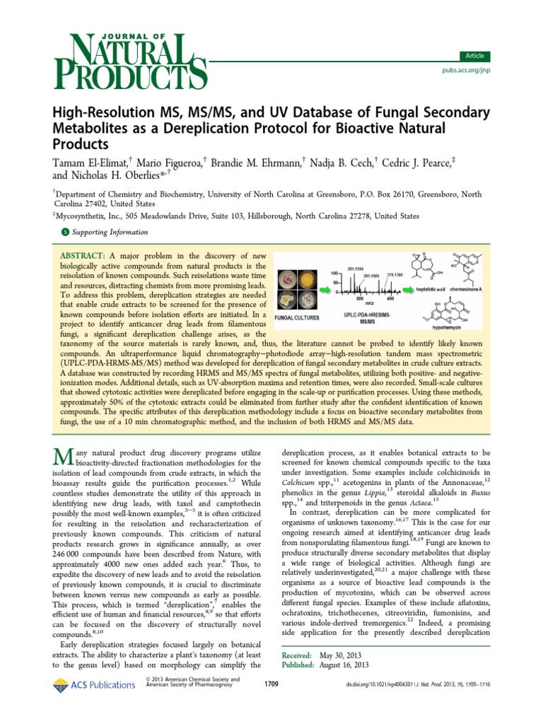 Dereplication JNP 2013 PDF | PDF | Mass Spectrometry | Chemistry
