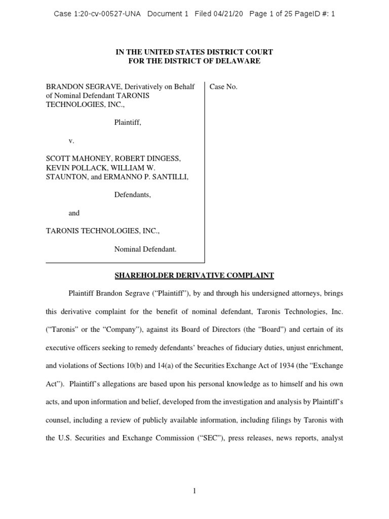 Shareholder Derivative Lawsuit | PDF | Sec Rule 10b 5 | Fiduciary
