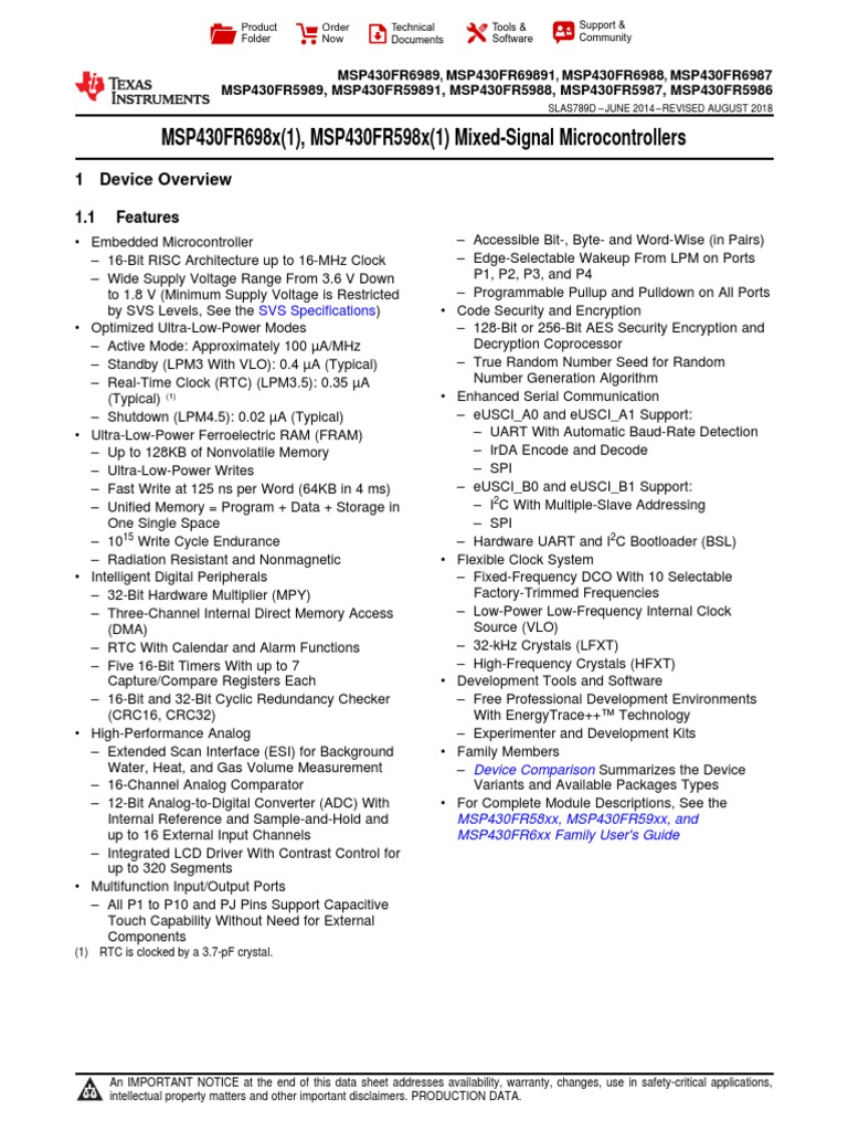 MSP430 Datasheet PDF | PDF | Microcontroller | Electrical Engineering