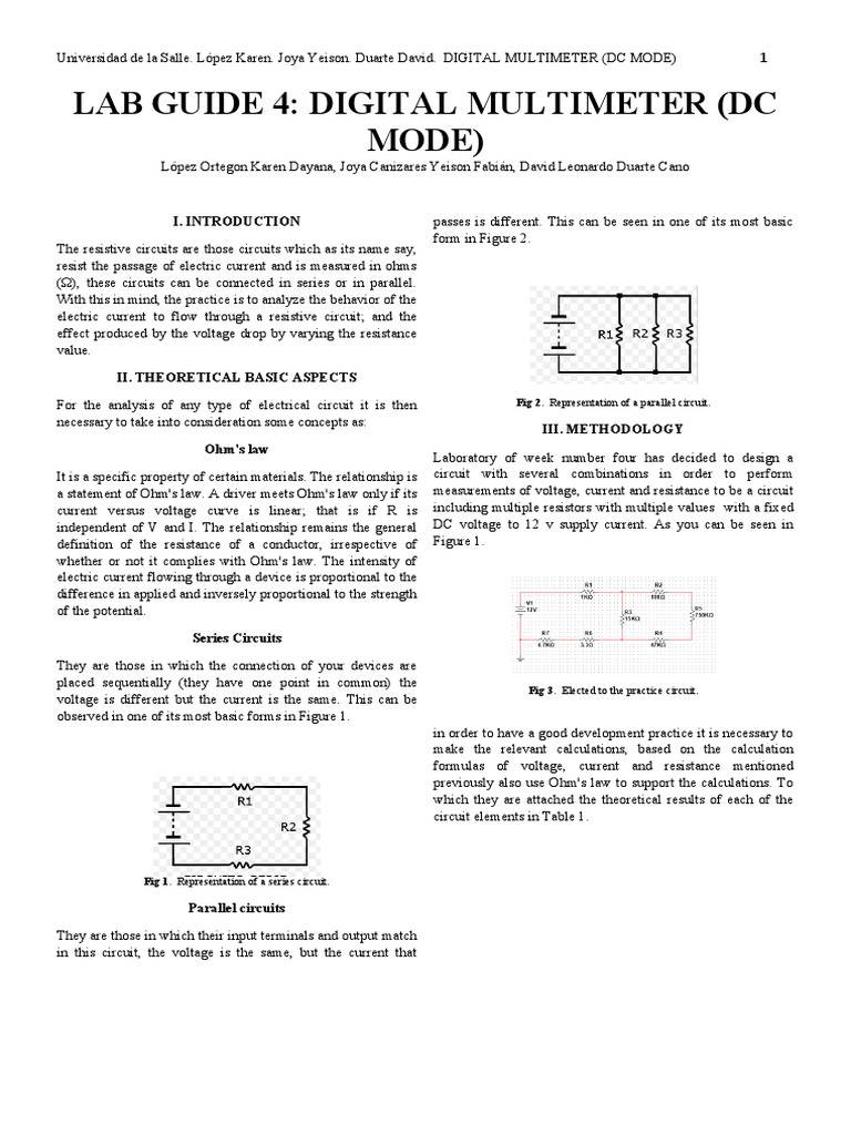 Lab Guide 4: Digital Multimeter (DC Mode) : Fig 2. Representation of A ...
