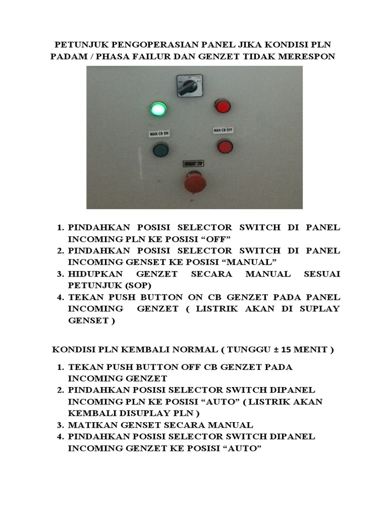 Petunjuk Pengoperasian Panel Incoming PLN Dan Genset | PDF