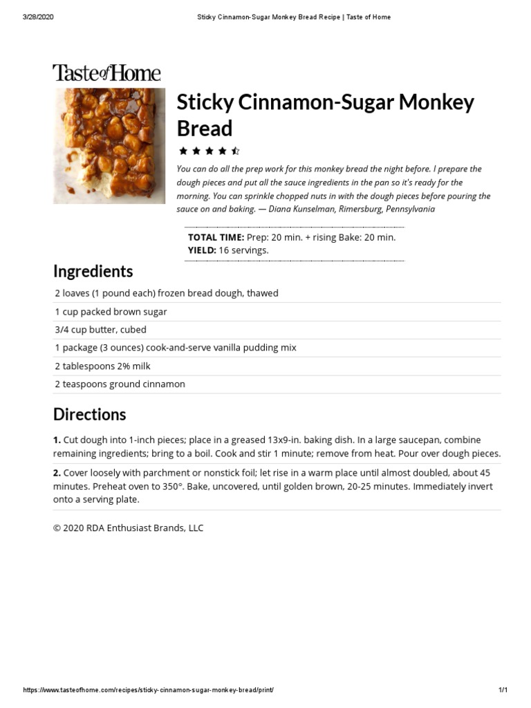Sticky Cinnamon-Sugar Monkey Bread Recipe | PDF