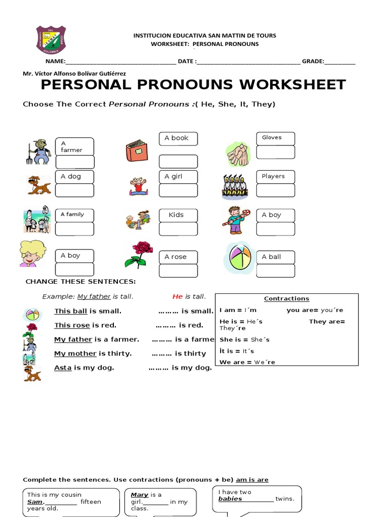 Personal Pronouns Worksheet: Choose The Correct Personal Pronouns: (He ...