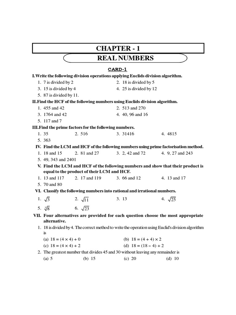 Chapter - 1 Real Numbers | PDF | Probability | Factorization