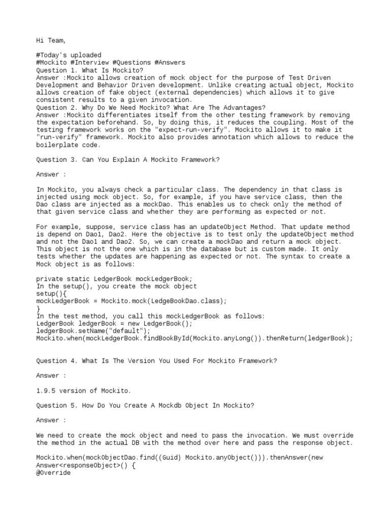 Mockito Interview Questions Pdf Method Computer Programming
