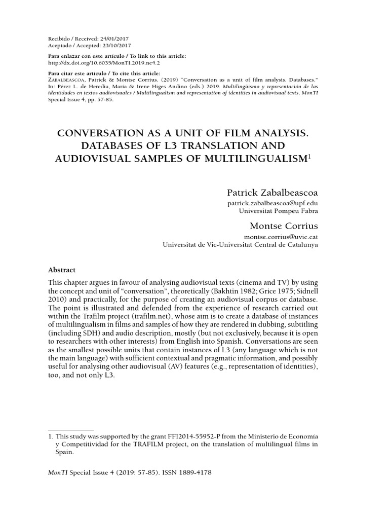 Conversation As A Unit of Film Analysis. Databases of L3 Translation ...