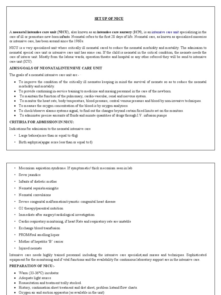 SET UP niCU | PDF | Neonatal Intensive Care Unit | Medical Specialties