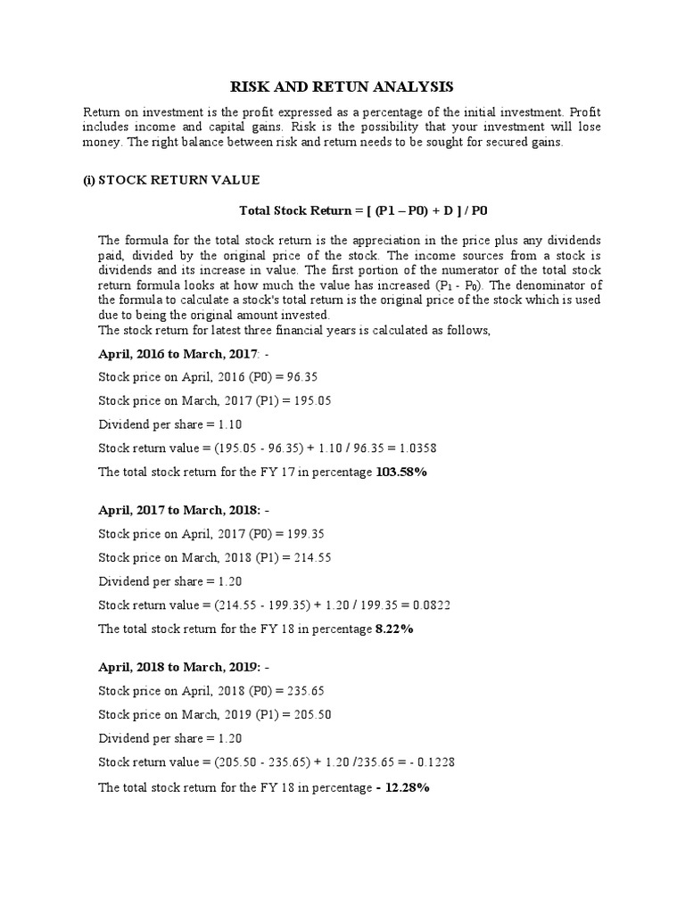 Risk and Return Analysis Report | PDF | Beta (Finance) | Stocks