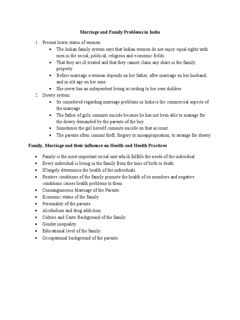 Marriage and Family Problems in India | PDF