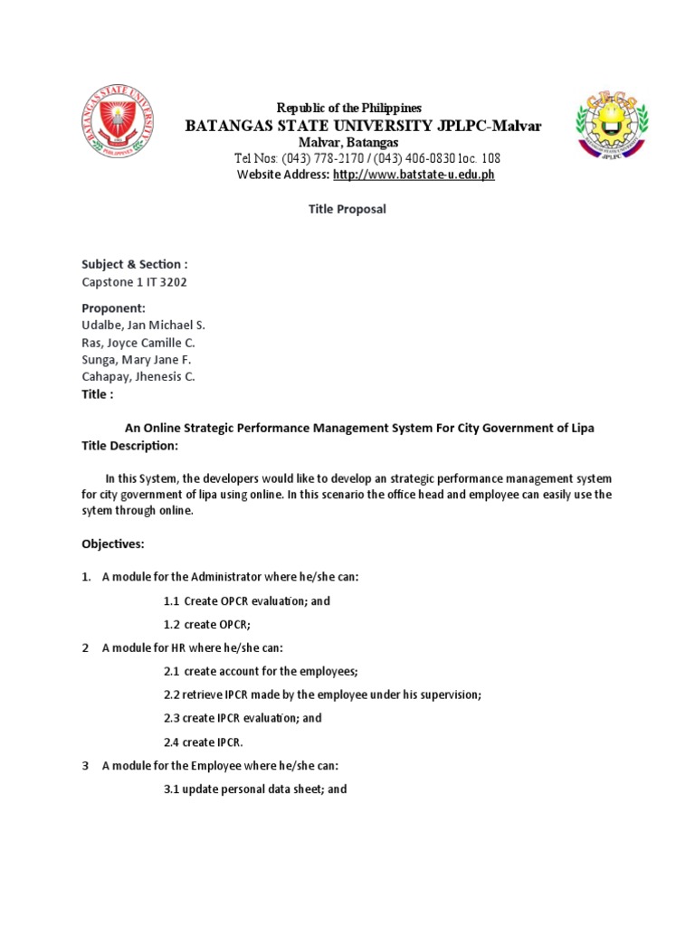 Batangas State University Jplpc-Malvar: Title Proposal | PDF | Php | Android (Operating System)