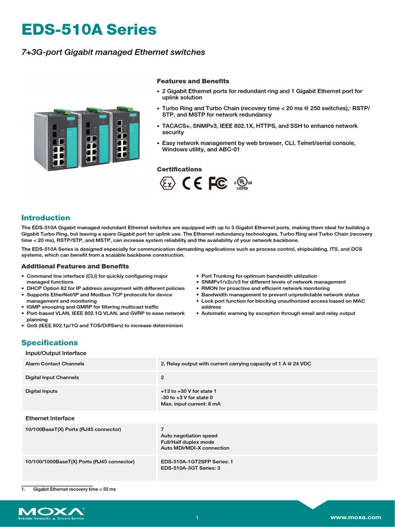 EDS-510A Series: 7+3g-Port Gigabit Managed Ethernet Switches | PDF ...