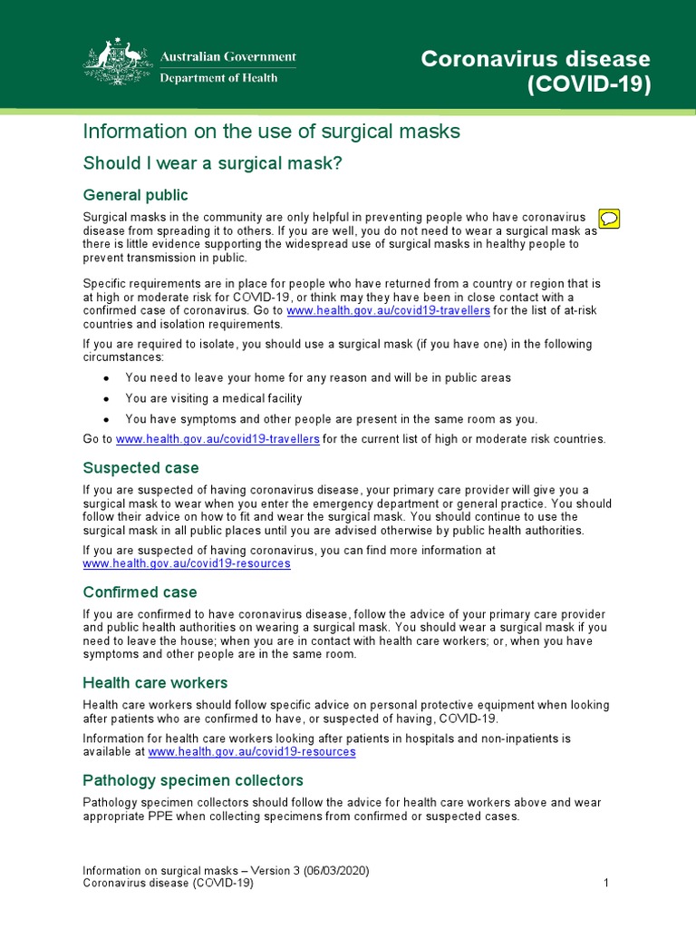 When Should I Wear a Surgical Mask? Guidance on the Appropriate Use of ...