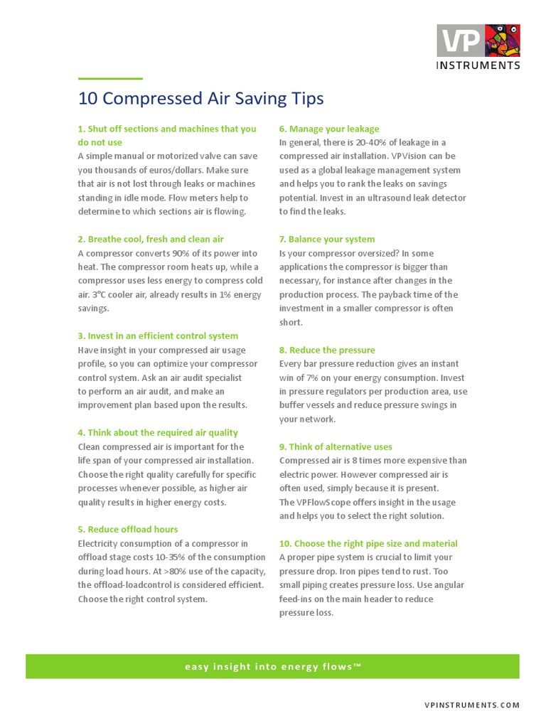 10 Compressed Air Saving Tips: Easy Insight Into Energy Flows™ | PDF ...