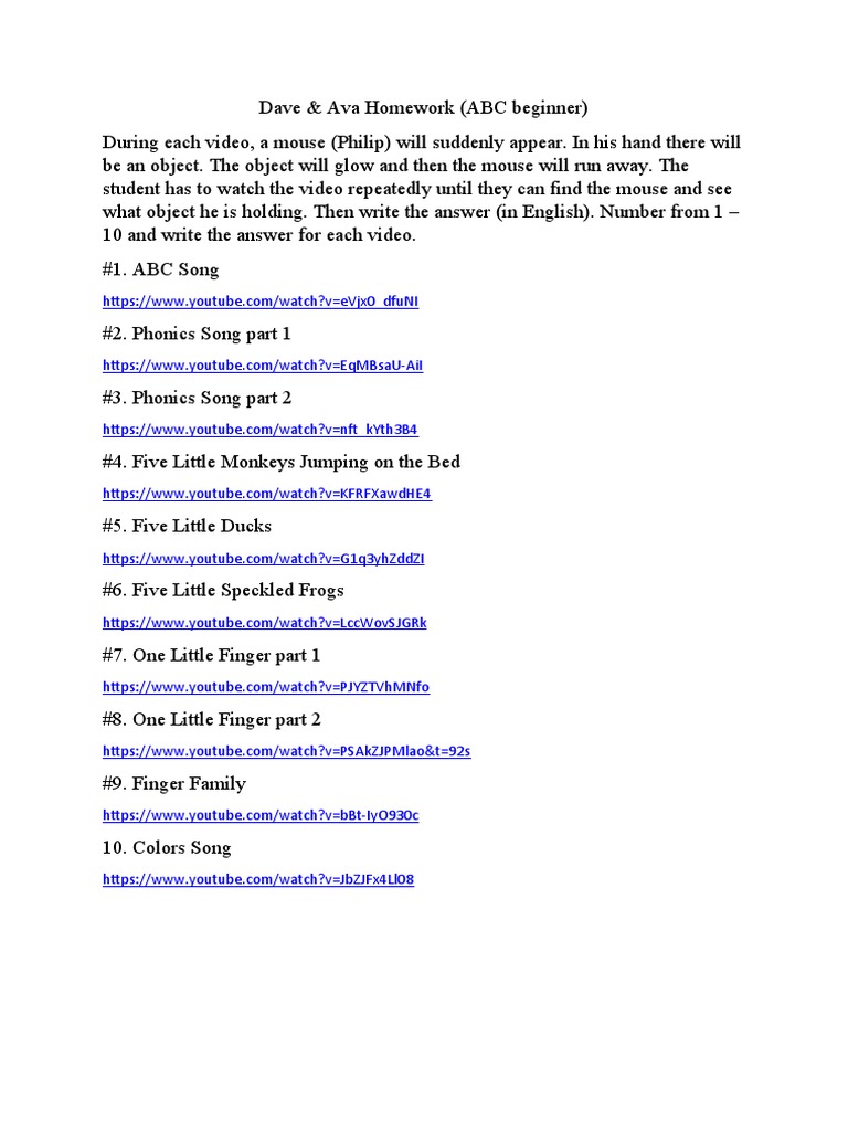 Dave and Ava Homework - Beginner | PDF