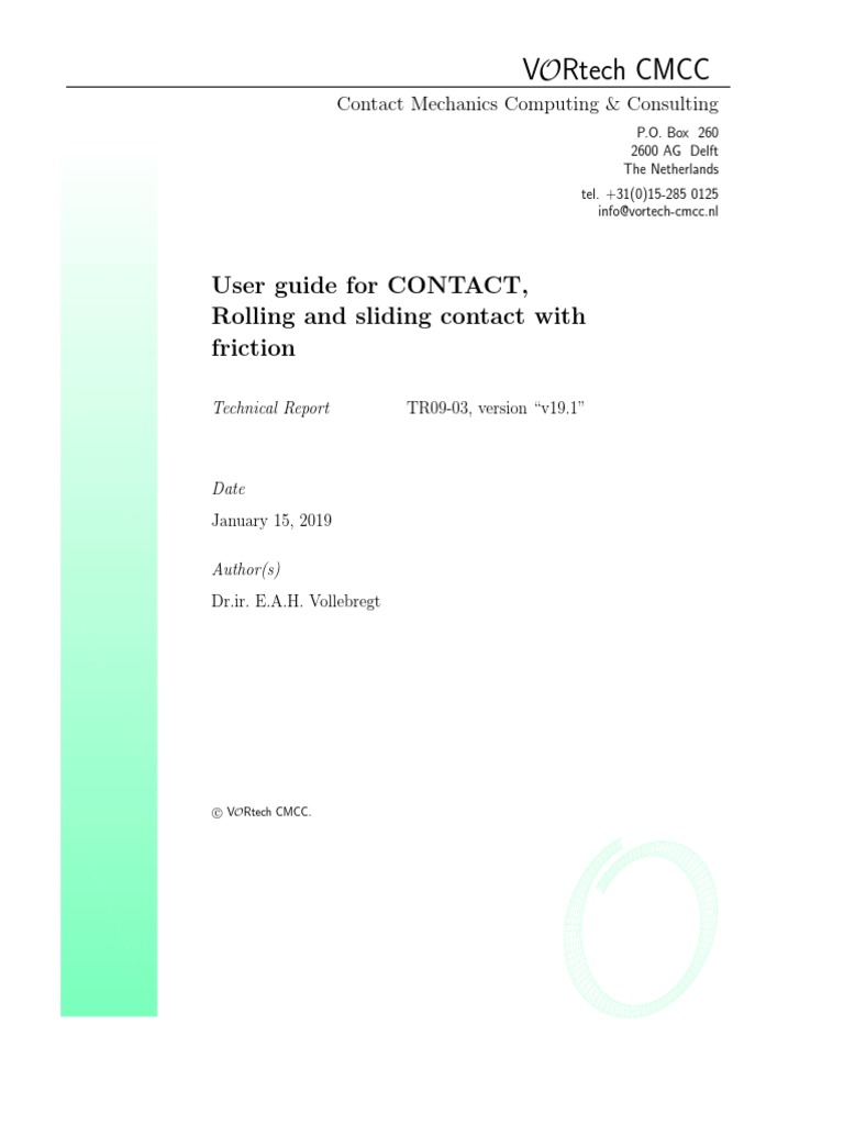 User Guide For CONTACT, Rolling and Sliding Contact With Friction PDF ...